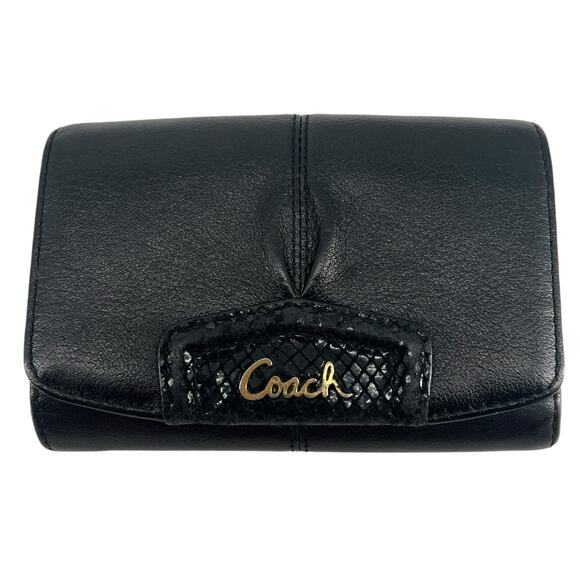 Coach | Bags | Coach Y2k 200s Vintage Black Trifold Wallet Gold ...